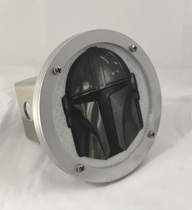 Mandalorian Helmet Round Reflective Hitch Cover – 1st Amendment Hitch ...